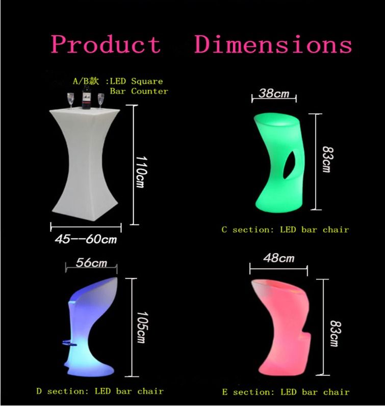 Led bar furniture rgb color changing nightclub pub chairs and tables ...