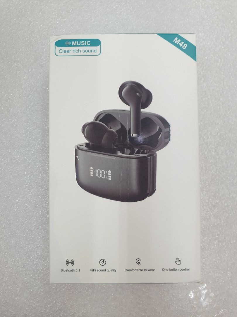 M48 Bluetooth Wireless Earbuds Clear Rich Sound Earbuds with LED Power ...