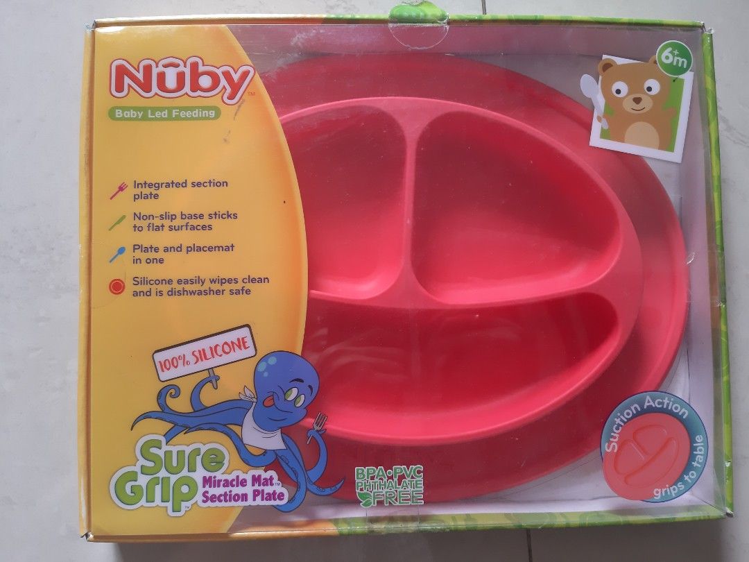 NUBY silicone plate red new blw baby led weaning alat makan bayi balita ...