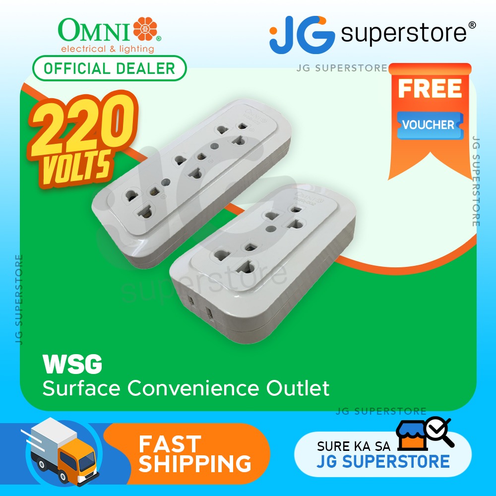 OMNI 10A 220V 2-Gang / 3-Gang Surface Convenience Outlet with Ground ...