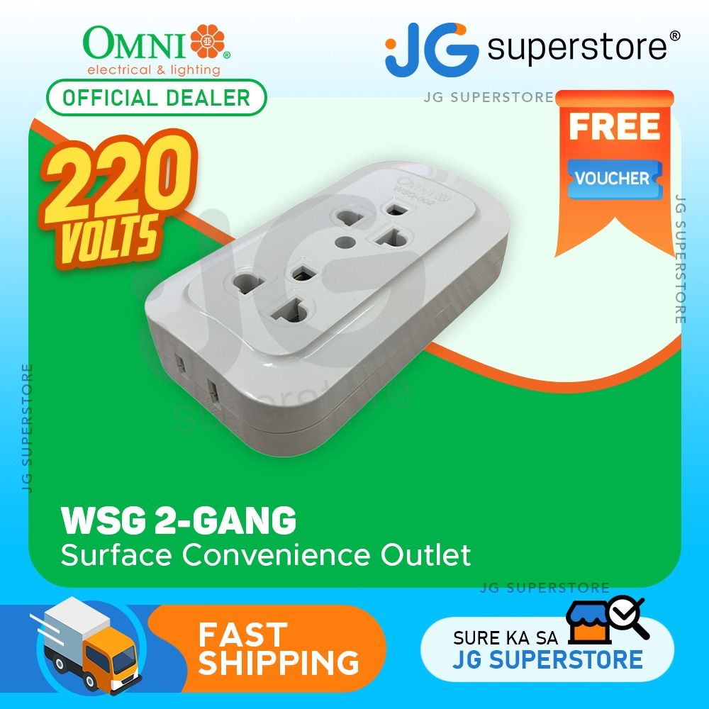 OMNI 10A 220V 2-Gang / 3-Gang Surface Convenience Outlet with Ground ...