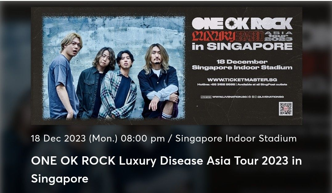 1 left! One Ok Rock Singapore Tickets (Standard Rock Zone - original ...