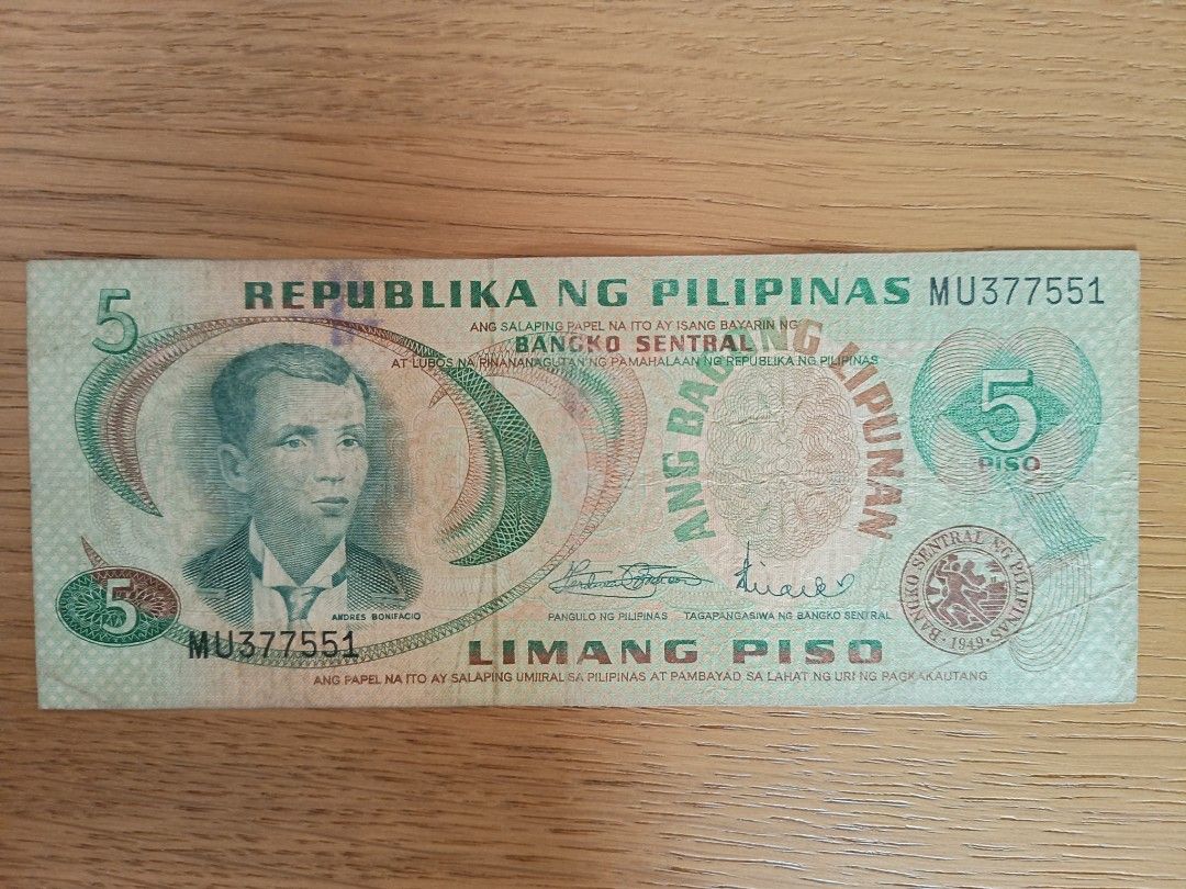 Philippines Currency Note of 5 Peso, A FINE & NICE Note, Hobbies & Toys ...