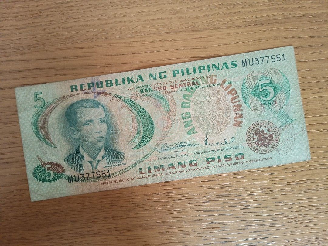 Philippines Currency Note of 5 Peso, A FINE & NICE Note, Hobbies & Toys ...