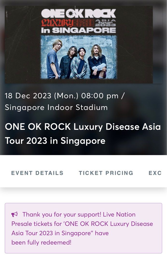 (PREMIUM ROCK ZONE A) 2X One Ok Rock Luxury Disease Live Concert at ...