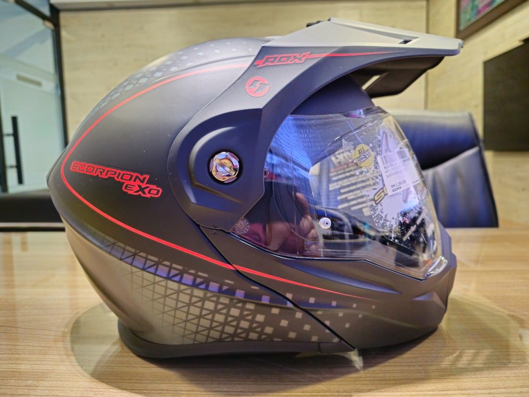 SCORPION EXO ADX-1 HORIZON MATT BLACK NEON HELMET, Motorbikes on Carousell