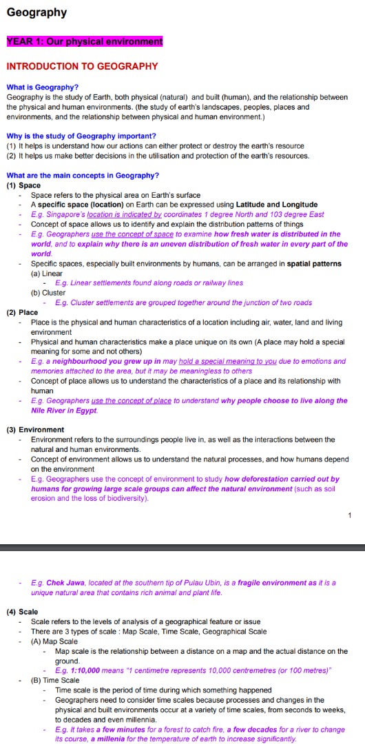 Secondary 1 Geography Notes with clearly marked examples (41 pages ...