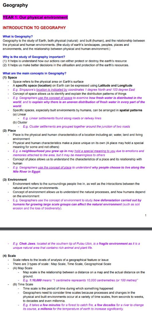Secondary 1 Geography Notes with clearly marked examples (41 pages ...