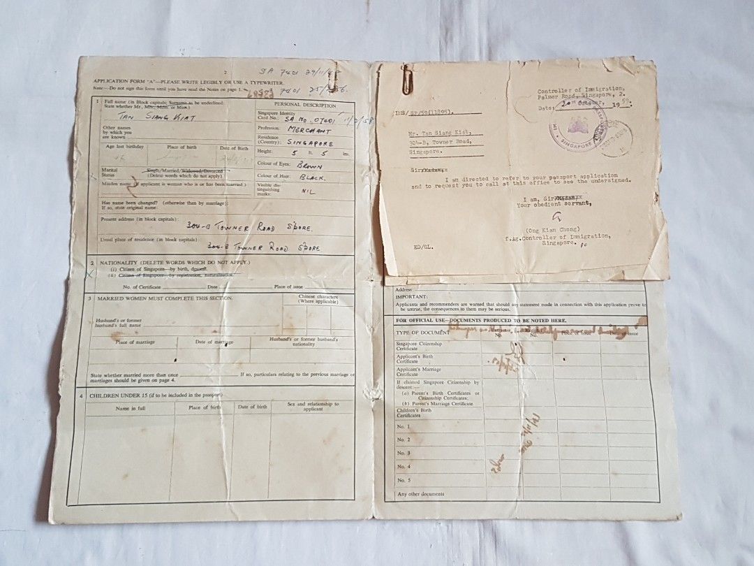 Singapore Passport Office Application For A Passport Form A 1959 ...