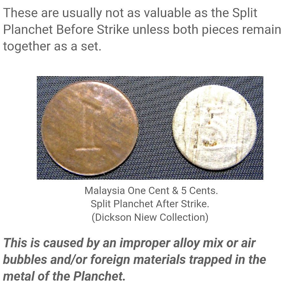 SINGAPORE RARE 1976 20 CENT SPLIT PLANCHET, AND RARE 1974 10 CENT CLAMPSHELL SPLIT PLANCHET ...
