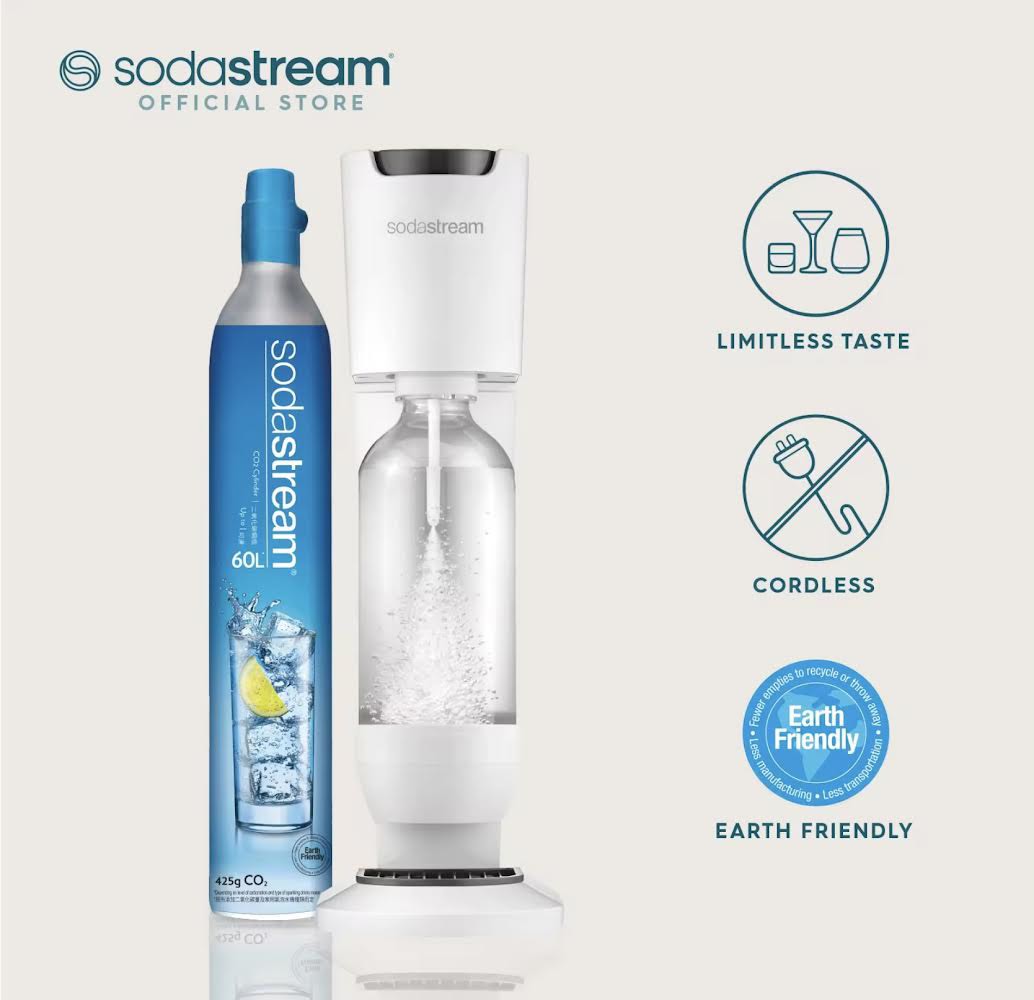 SODASTREAM Genesis White+Gray / Metallic Black Sparkling Water Maker ...