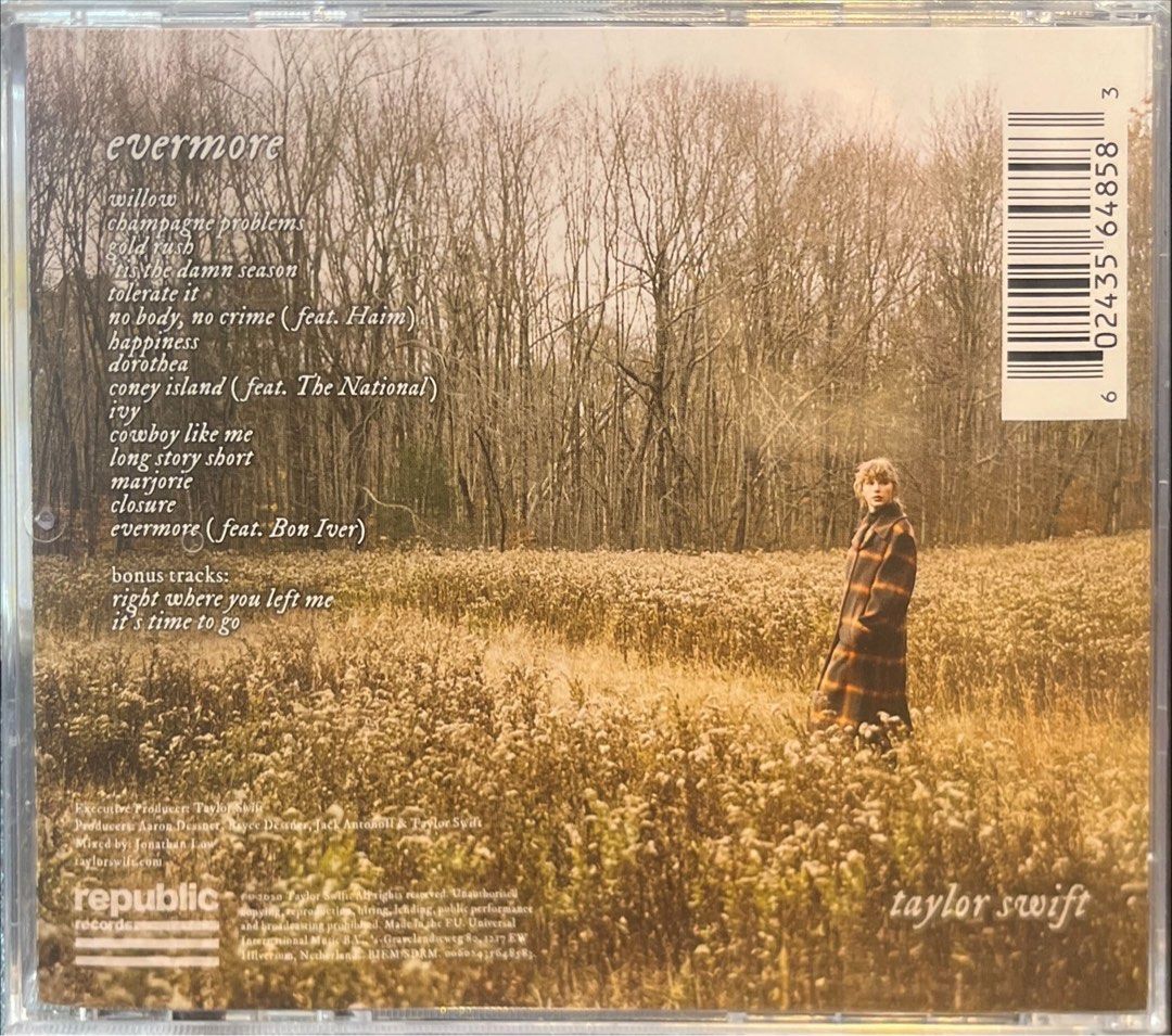 Taylor Swift: Evermore Deluxe Extra 2 Bonus Tracks, Hobbies & Toys ...