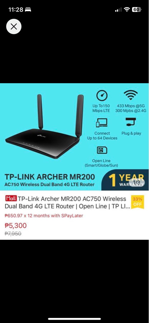 TP-Link Archer MR200 AC750 Wireless Dual Band 4G LTE Plug & Play Router ...