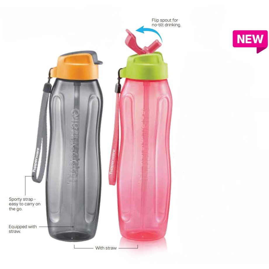 Tupperware Slim Eco Bottle 1L (1) with straw, Furniture & Home Living ...