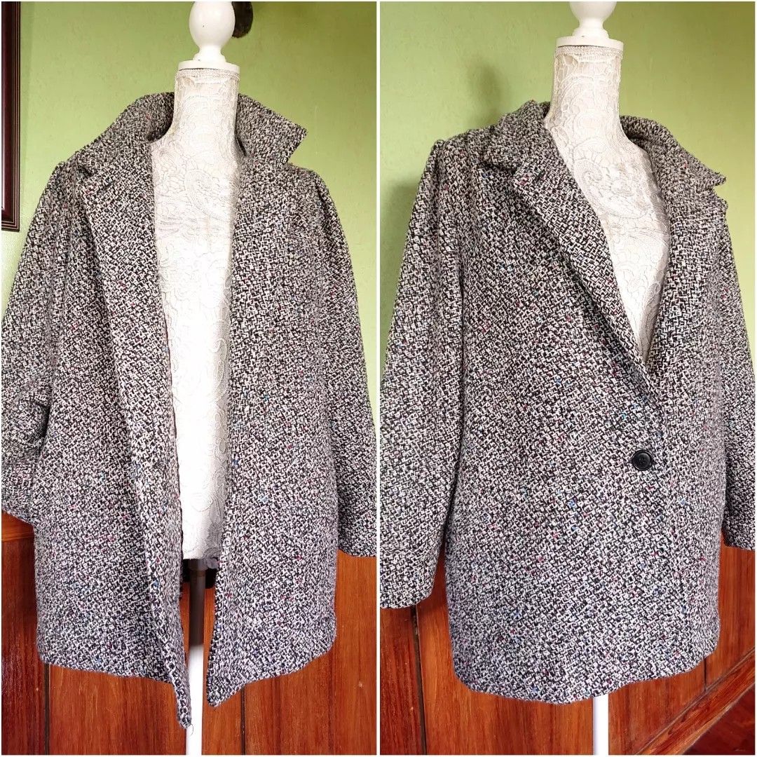 TWEED COAT / WHITE BLACK SPECKS (WOOL) w/discolored lining, Women's ...