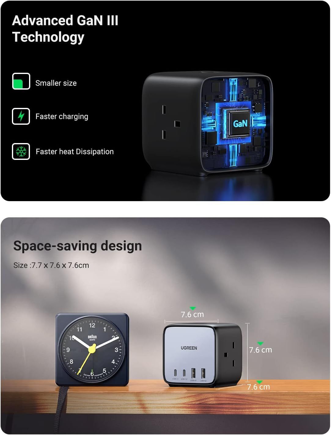 UGREEN 65W Power Strip DigiNest Cube GaN Extension Lead with USB C Slots, 7-in-1 Power Strip ...