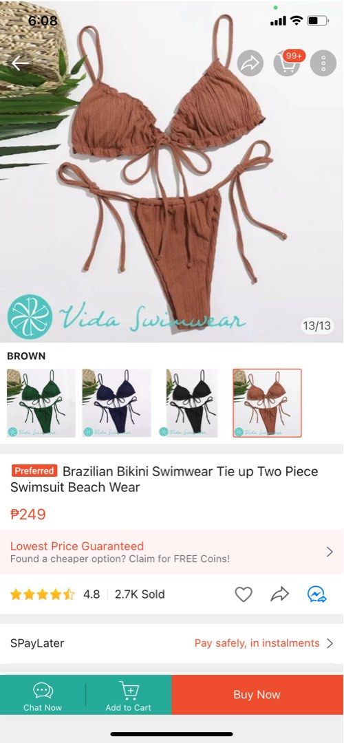 Vida Swimwear Brown Swimsuit (Two Piece), Women's Fashion, Swimwear ...