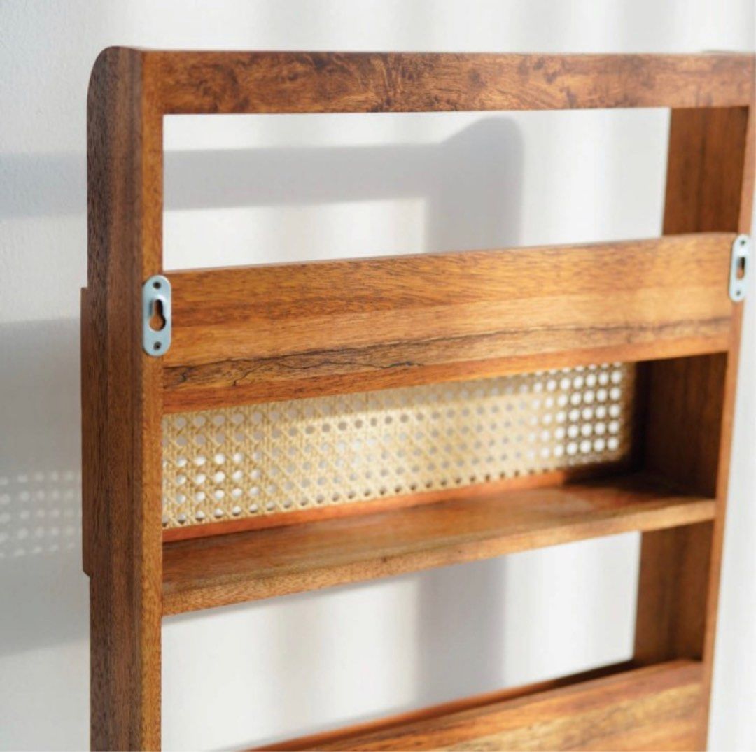 Wooden + Rattan Aesthetic Magazine/Books Shelves/hanging rack/books ...