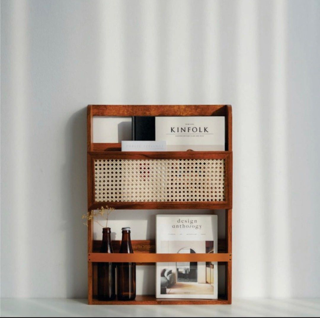 Wooden + Rattan Aesthetic Magazine/Books Shelves/hanging rack/books ...