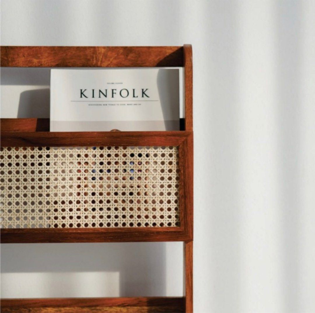 Wooden + Rattan Aesthetic Magazine/Books Shelves/hanging rack/books ...