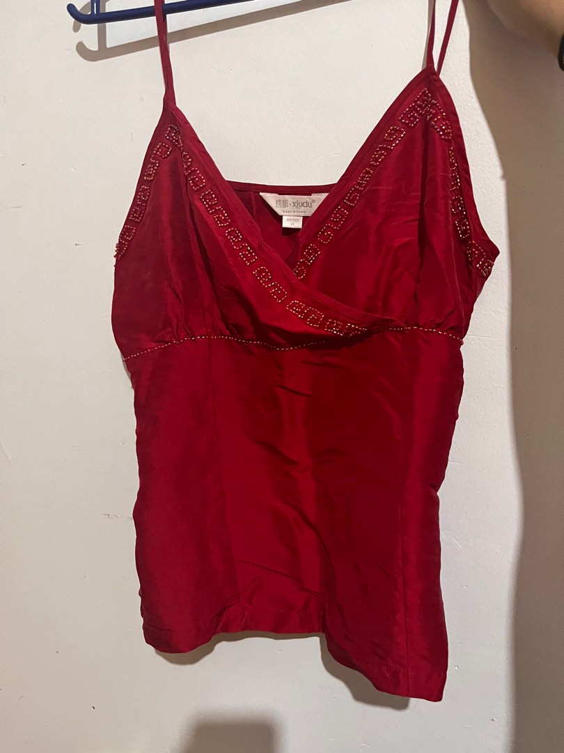 y2k red beaded top, Women's Fashion, Tops, Sleeveless on Carousell