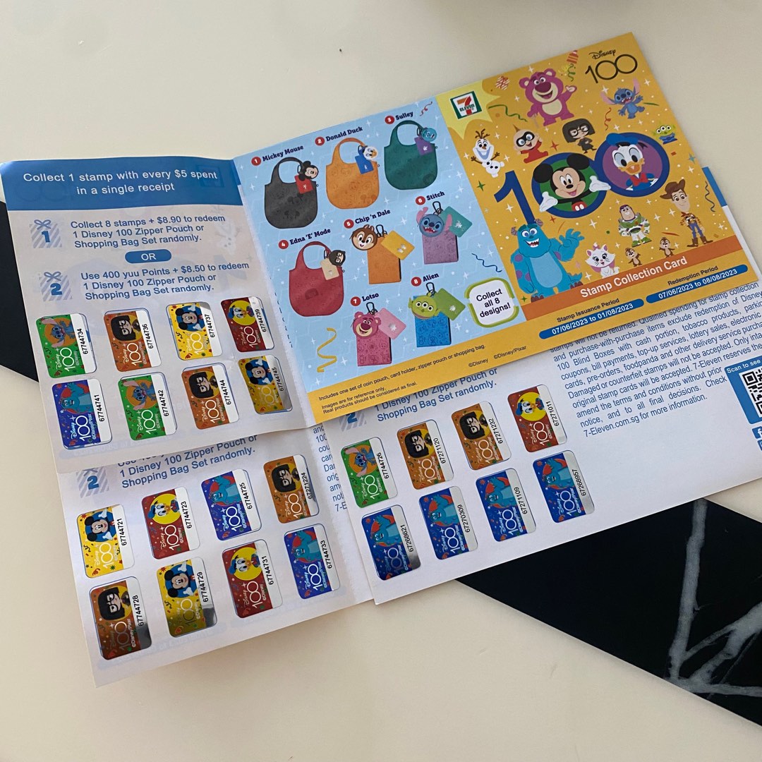 7-11 stamp collection card sticker booklet Disney 100 zipper pouch ...