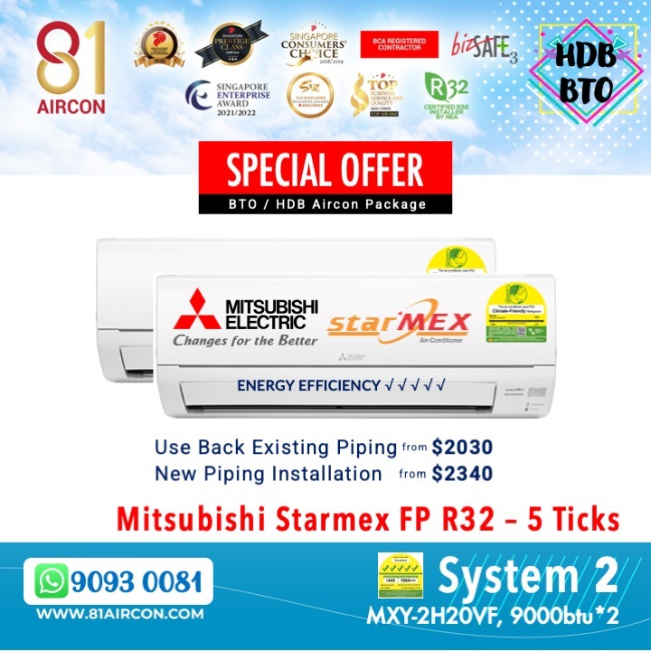 Mitsubishi Starmex Electric_System 2 】R32 (5 Ticks) 81 Aircon, TV ...