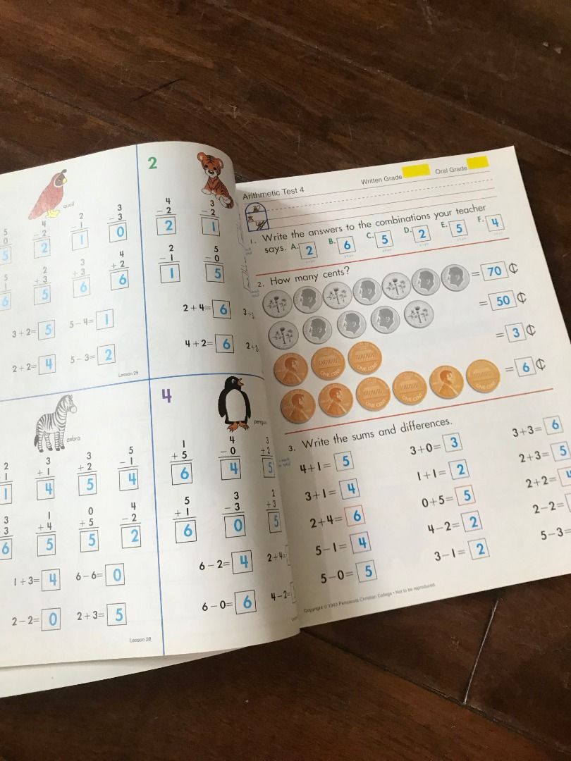 A Beka Book - Arithmetic 1 - Tests and Speed Drills Answer Key on Carousell