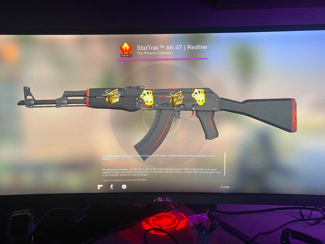 AK 47 RedLine 2x scream gold 2x crown foil stickers, Video Gaming ...