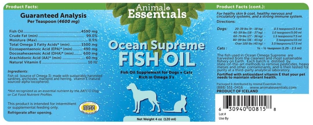 Animal Essentials Ocean Supreme Fish Oil (4oz) | Omega-3 EPA & DHA Skin ...