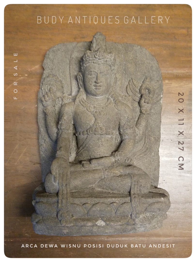 Arca Dewa Wisnu Batu Andesit 27 cm, Antik, Pajangan di Carousell