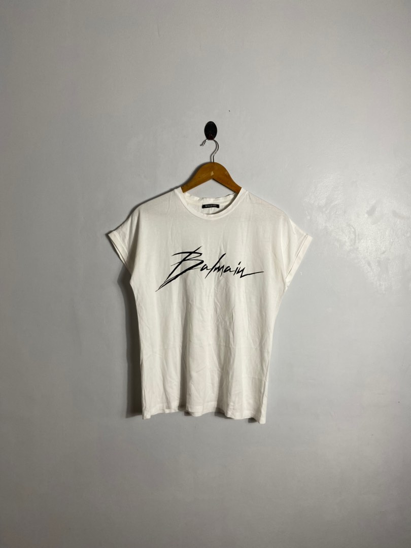 Balmain Paris - Script Velour Logo Tee on Carousell