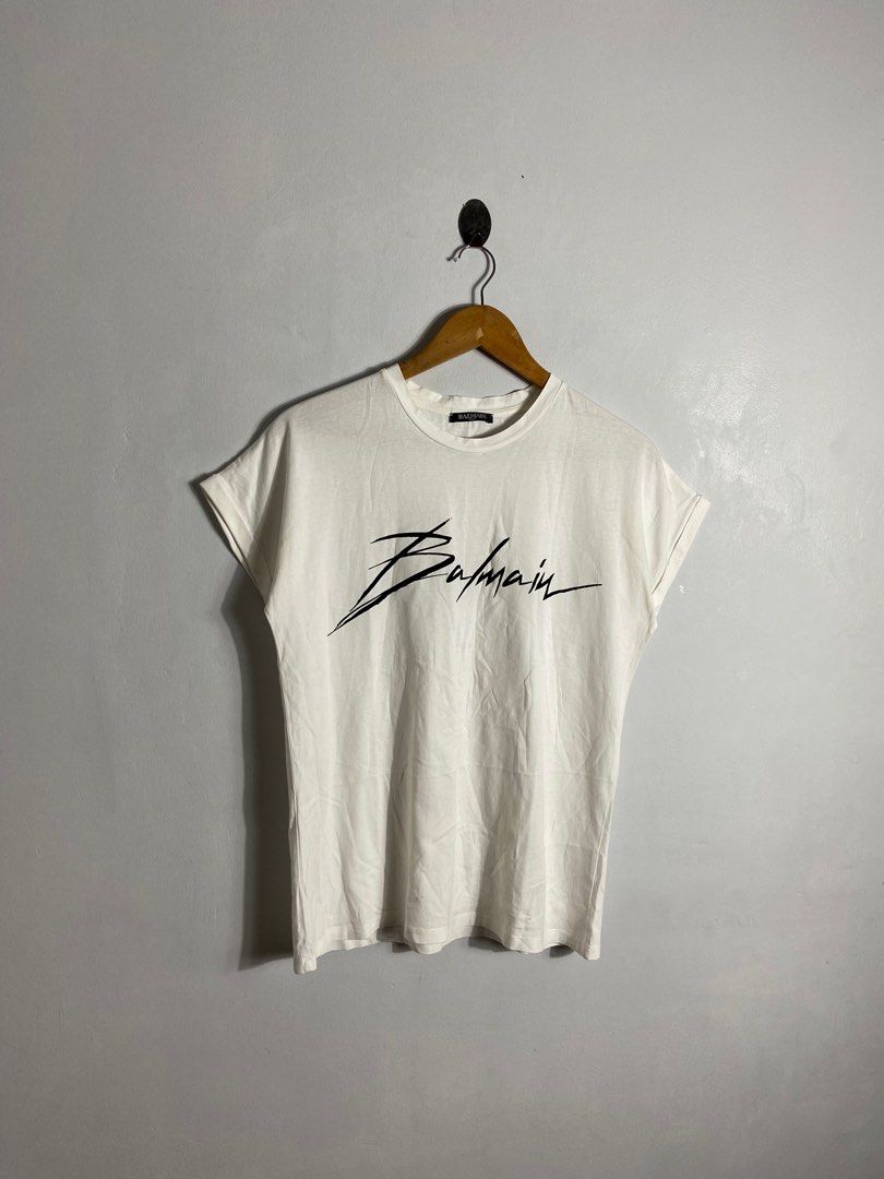Balmain Paris - Script Velour Logo Tee on Carousell