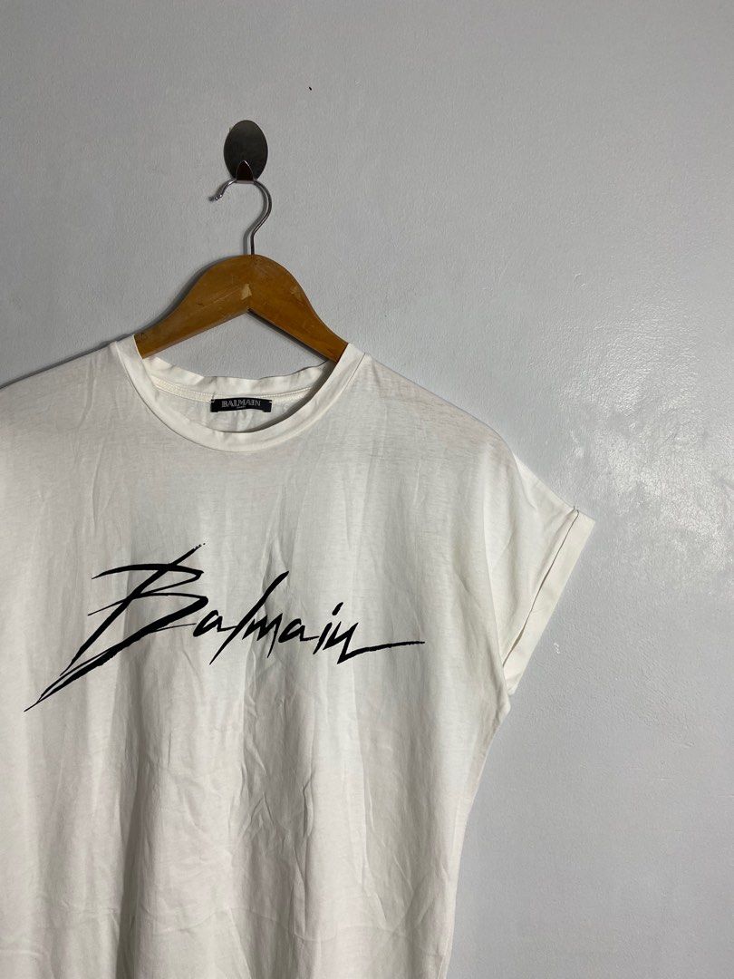 Balmain Paris - Script Velour Logo Tee on Carousell