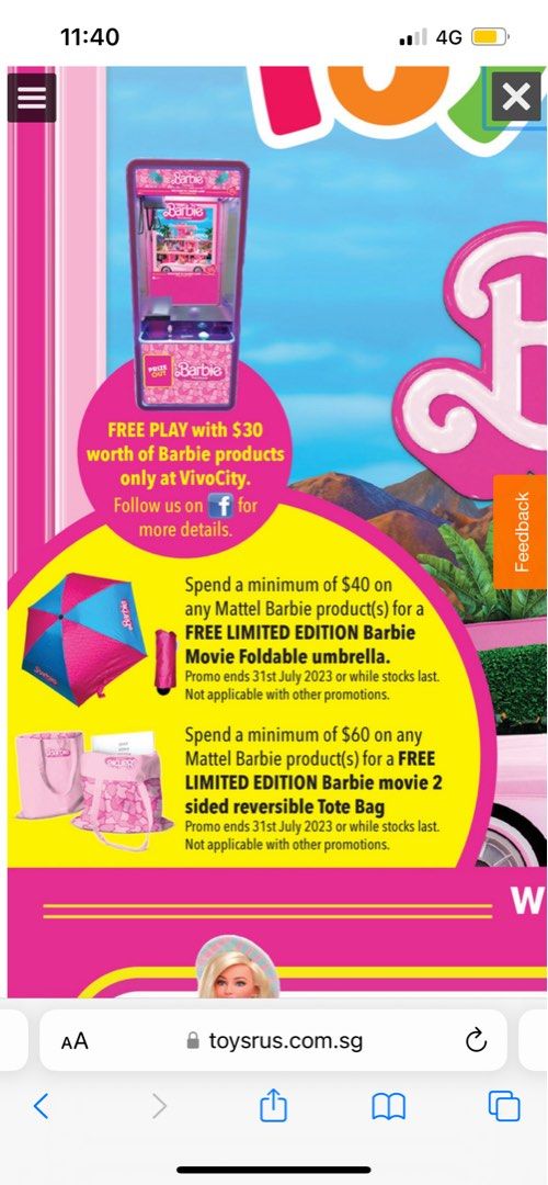 Barbie Toys R Us Freebies, Hobbies & Toys, Toys & Games on Carousell