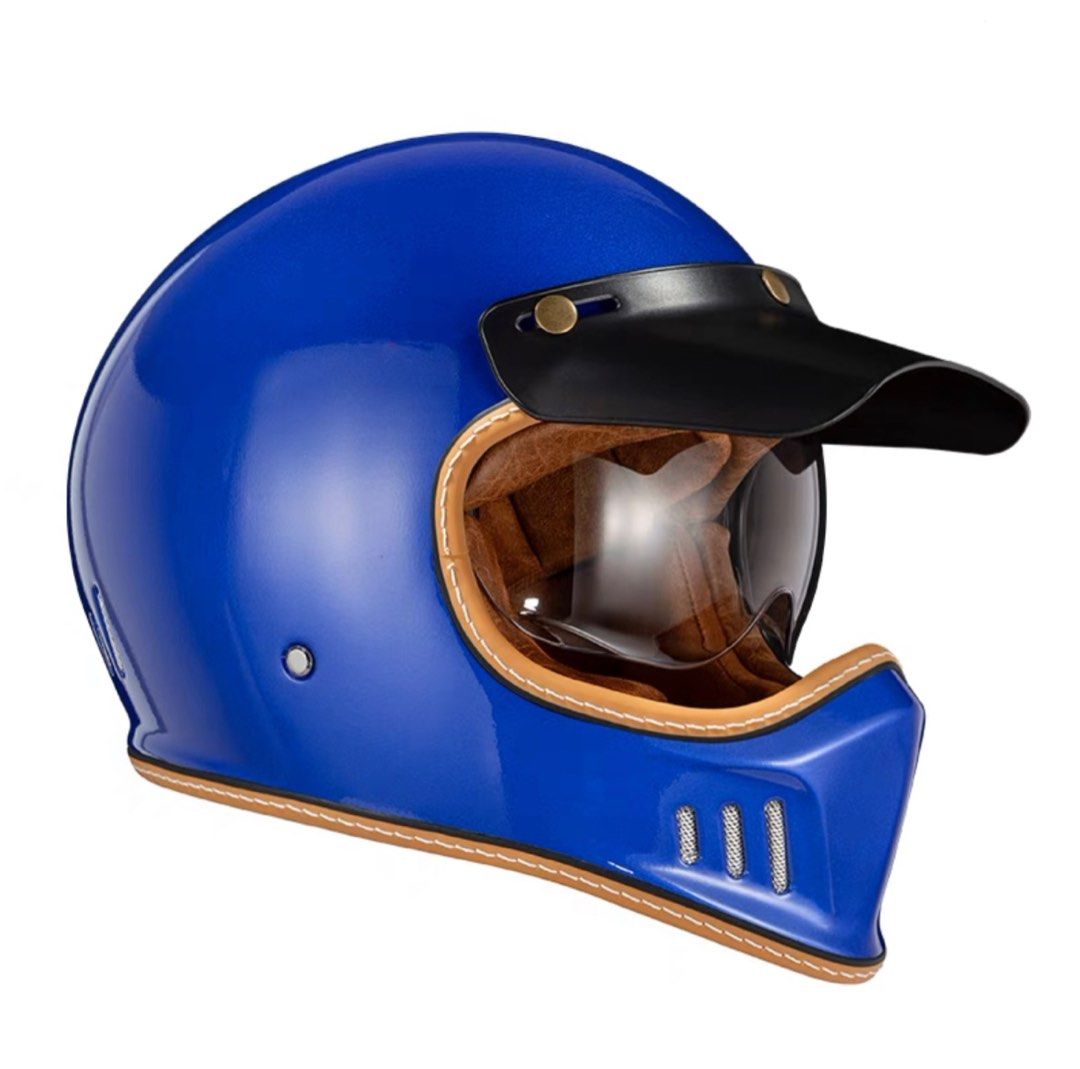 Blue with Inner Lens Visor Mask Vent Jet Chopper Full Face Motorcycle ...