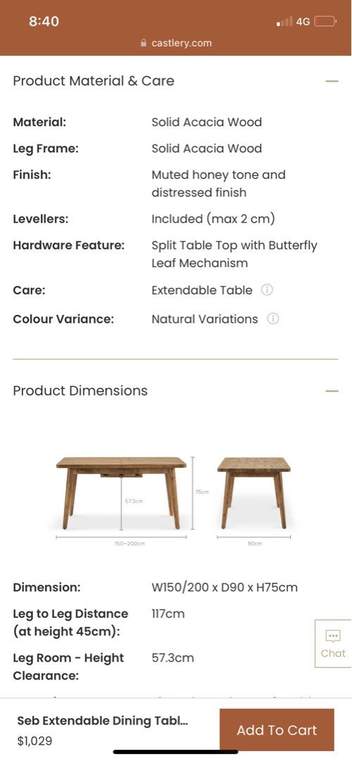 Castlery Seb Extendable Dining Table Solid Wood, Furniture & Home ...