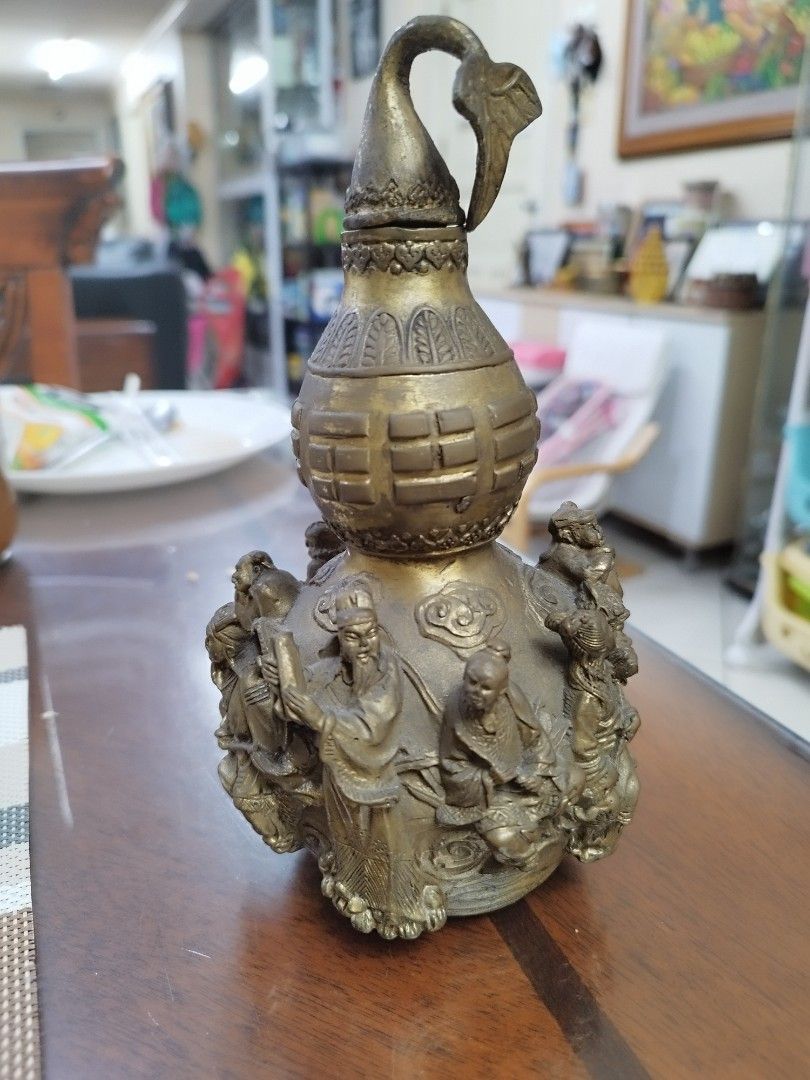 Chinese FengShui Brass Eighe Immortals God Statue Gourd Calabash Bottle ...