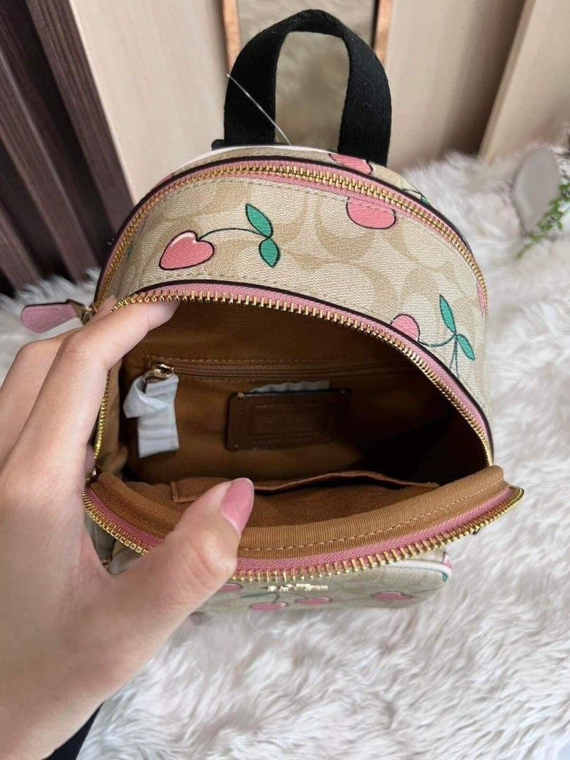 Coach Mini Court Backpack In Signature Canvas With Heart Cherry Print ...