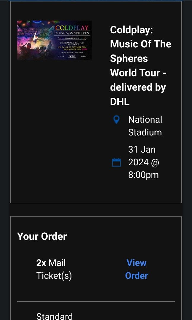 Coldplay MOTS SG CAT6 X 2, Tickets & Vouchers, Event Tickets on Carousell