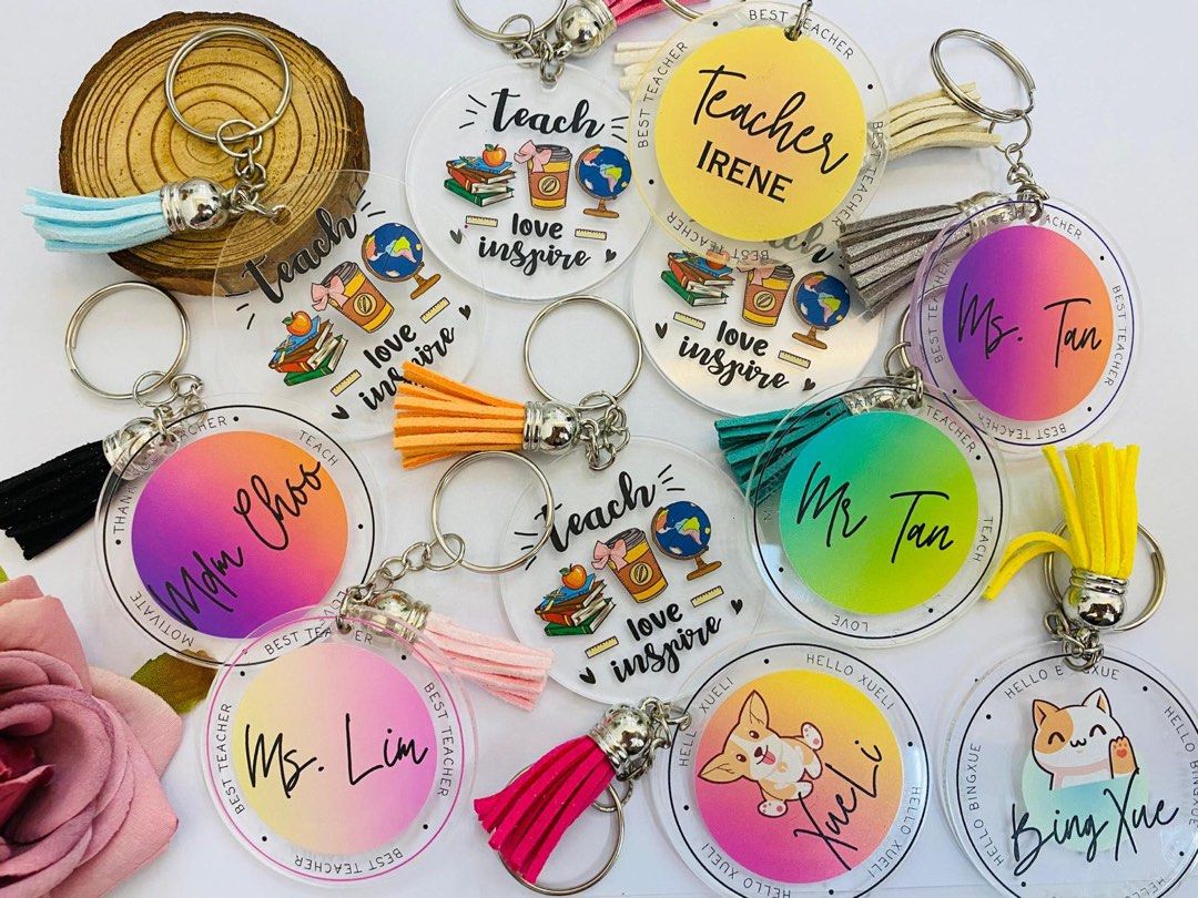 Customised Keychain with Design Print Name Cute Affordable Gift Teacher ...