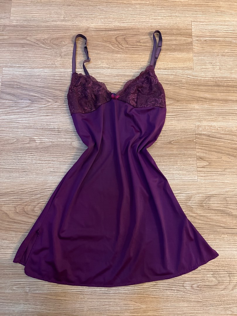 Dark purple satin slip dress, Women's Fashion, Dresses & Sets, Evening ...