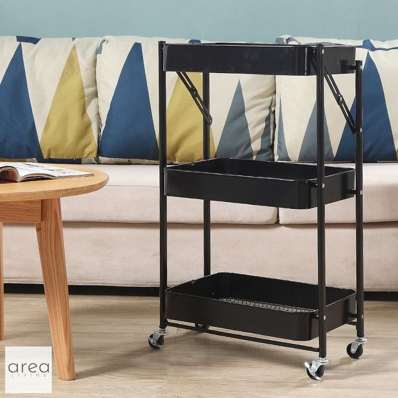 Foldable Kitchen Trolley Rack in Metal with Lockable Wheels, Furniture ...