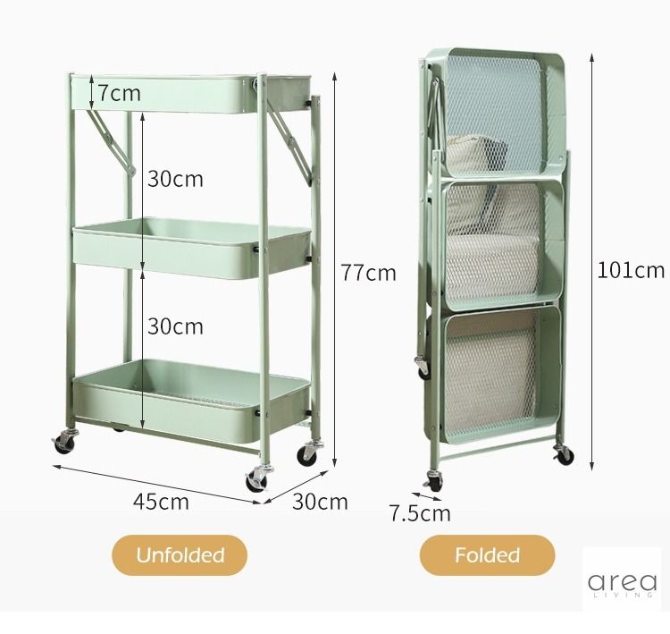 Foldable Kitchen Trolley Rack in Metal with Lockable Wheels, Furniture ...