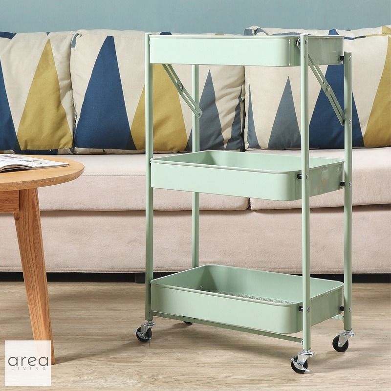Foldable Kitchen Trolley Rack in Metal with Lockable Wheels, Furniture ...
