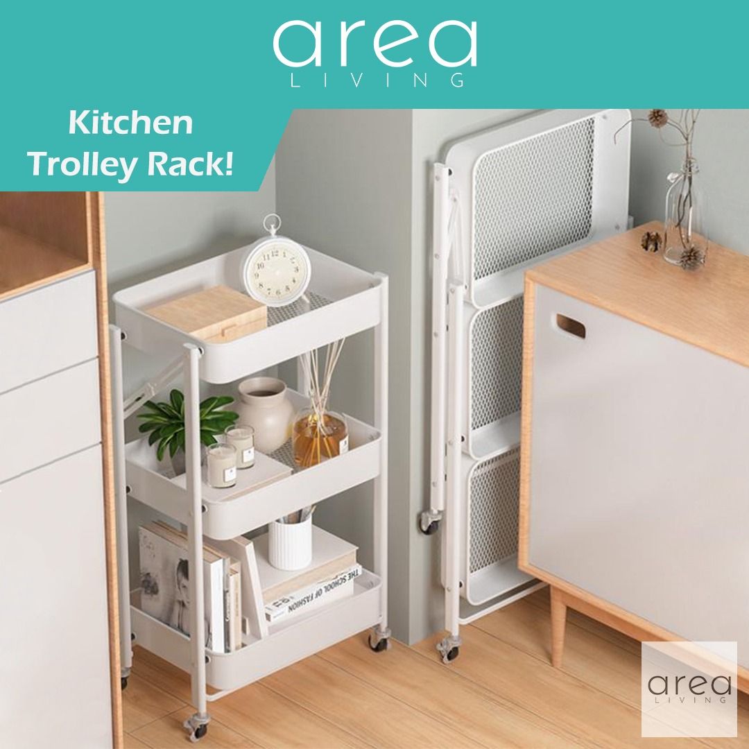 Foldable Kitchen Trolley Rack in Metal with Lockable Wheels, Furniture ...