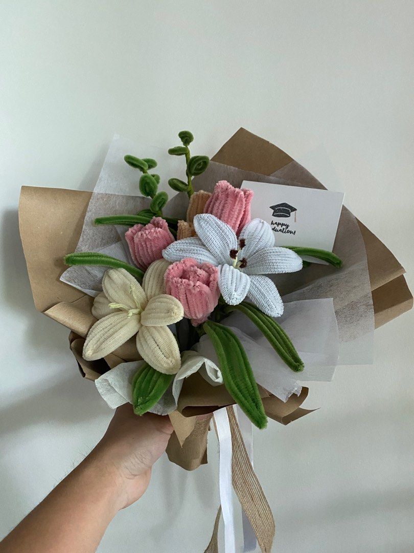 Handmade Flower Bouquet - Tulips and lilies, Hobbies & Toys, Stationery ...