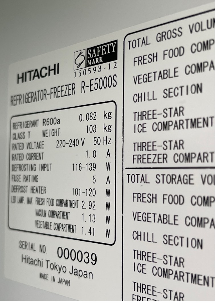 Hitachi Refrigerator-Freezer R-E5000S, TV & Home Appliances, Kitchen ...