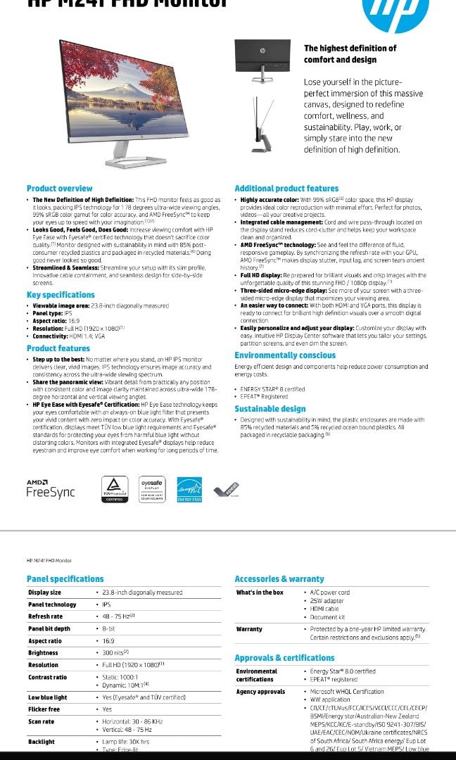 HP Monitor 24f display, Computers & Tech, Parts & Accessories, Monitor ...