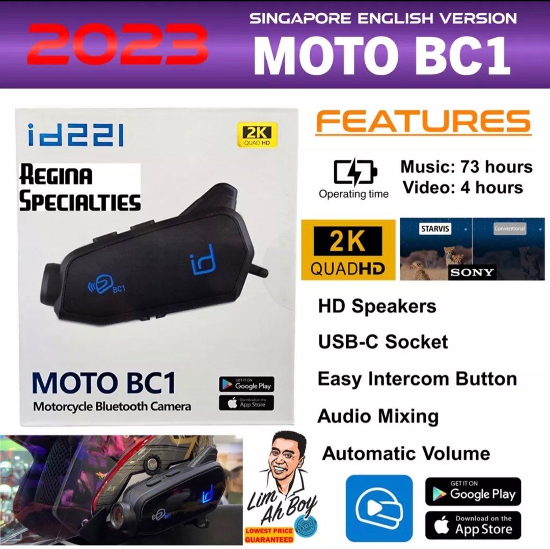 id221 MOTO BC1 Motorcycle Helmet Bluetooth Camera Communicator, Motorcycles, Motorcycle ...